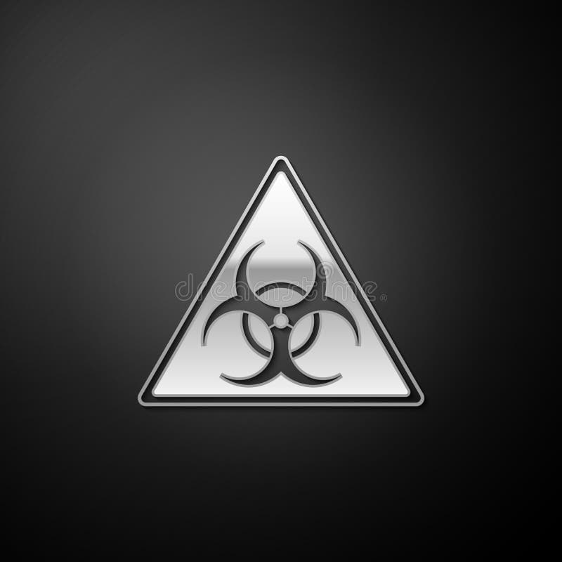 Silver Triangle Sign with Biohazard Symbol Icon Isolated on Black ...
