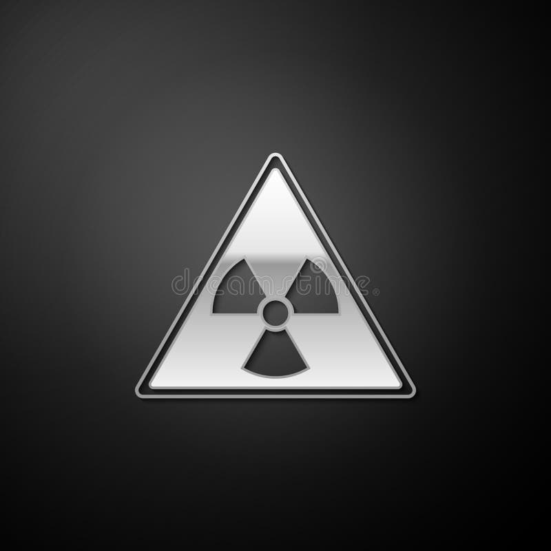 Silver Triangle Sign with Radiation Symbol Icon Isolated on Black ...