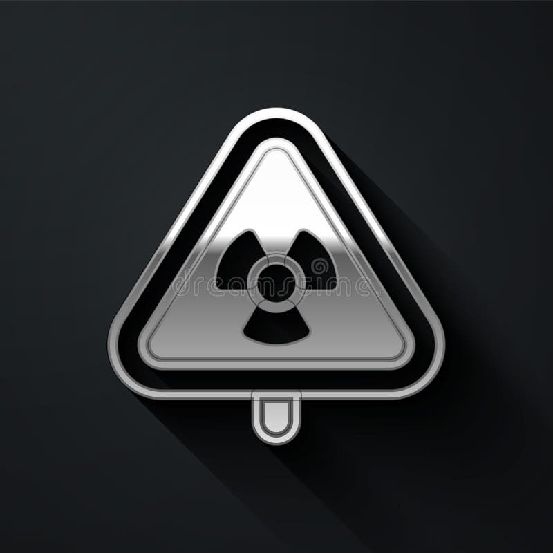 Silver Triangle Sign with Radiation Symbol Icon Isolated on Black ...