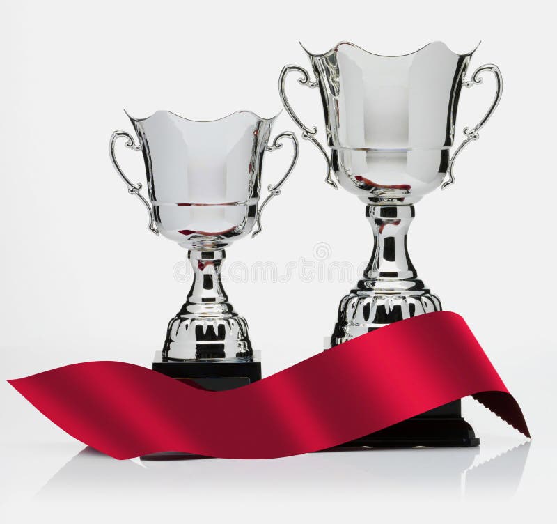 Silver Trophies with Red Ribbon Stock Image - Image of award, trophy ...