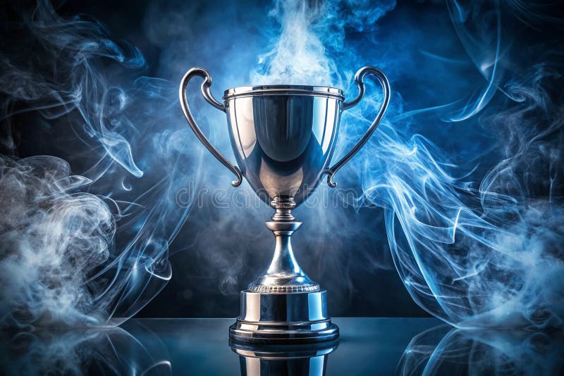 Silver Trophy Award Competition with Smoke in the Dark, Blue Tone Stock ...