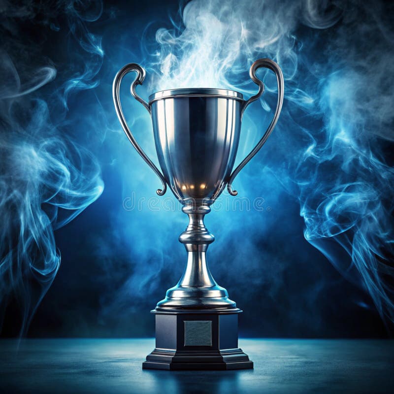 Silver Trophy Award Competition with Smoke in the Dark, Blue Tone Stock ...