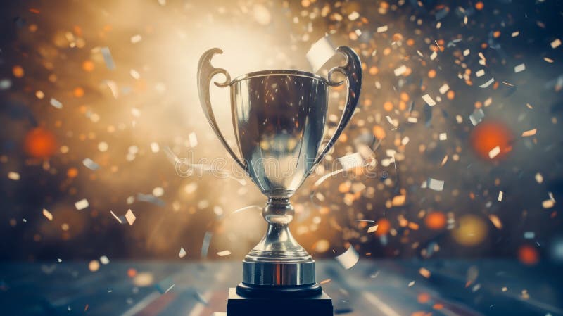 Silver Trophy Cup for Second Place Achievement, Surrounded by Joyful ...