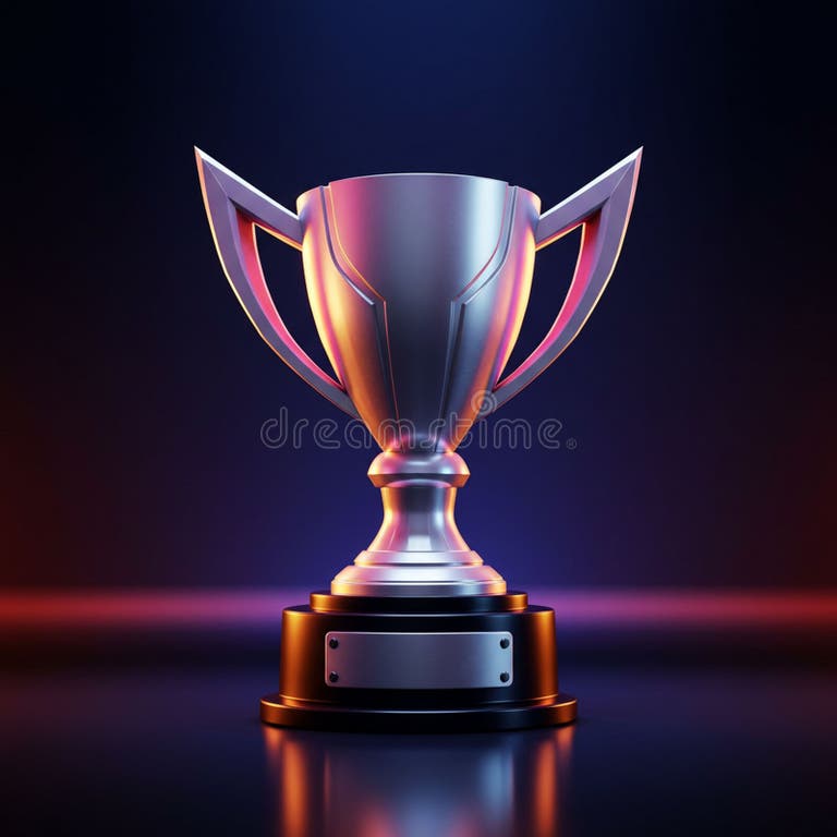 Silver Trophy Cup with Sharp, Angular Handles on a Black Pedestal Base ...