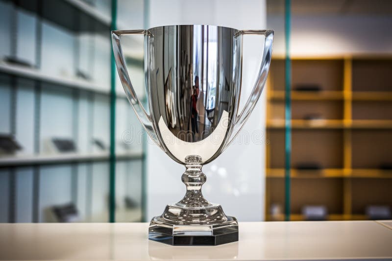 Silver Trophy on a Glass Shelf Showcasing Success Stock Photo - Image ...