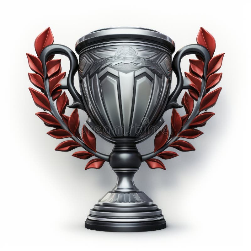 Silver Trophy with Red Laurels on a White Background Stock Illustration ...