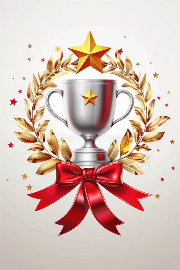 A Silver Trophy with a Red Ribbon, Suitable for Awards and Competitions ...
