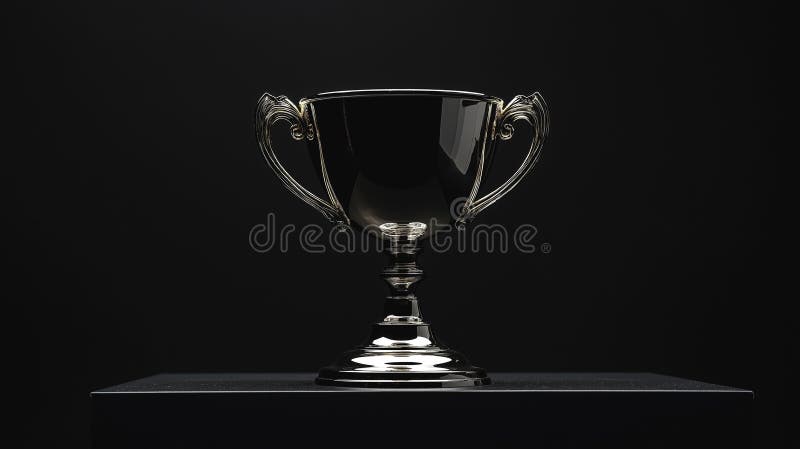 Shiny Silver Trophy Cup with Black Base and Handles on Dark Background ...