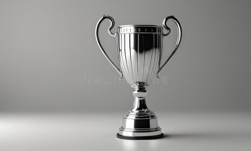 Silver Trophy with Two Handles Stands on White Surface, Reflecting ...