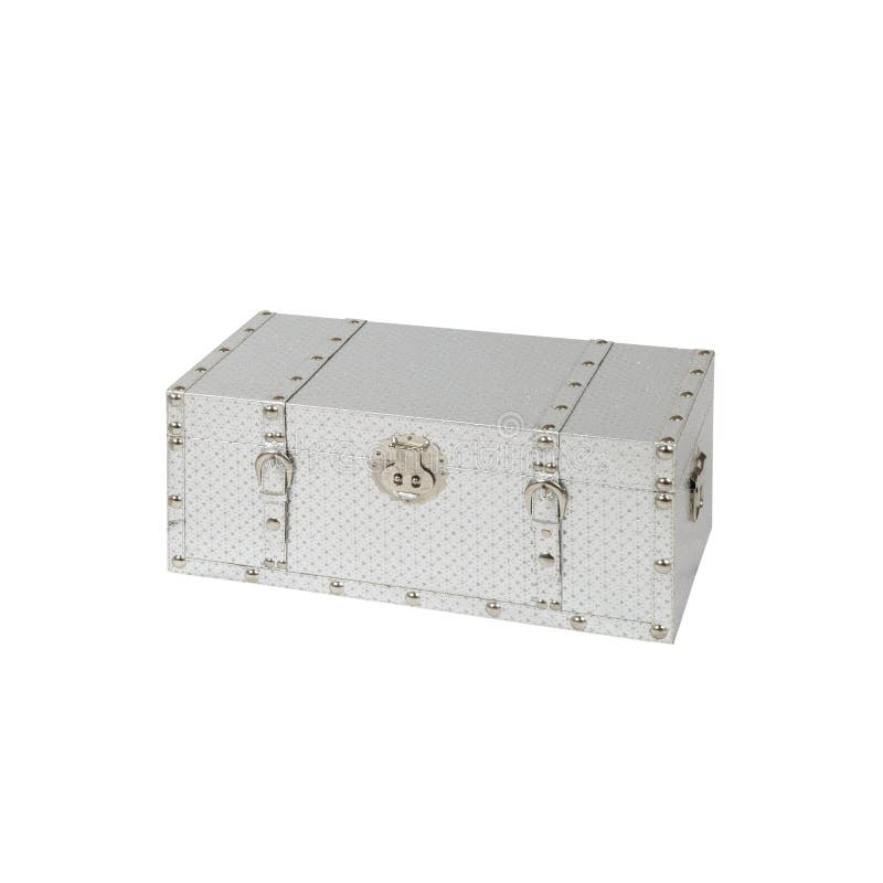 Silver Trunk Box Isolated on White Background Stock Photo - Image of ...