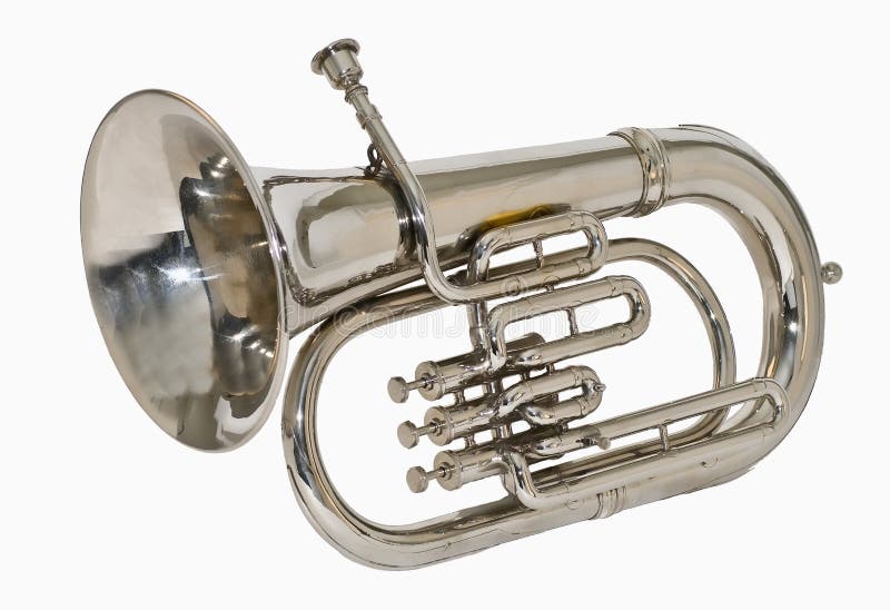 Silver Tuba Euphonium on Black Background Stock Image - Image of black ...