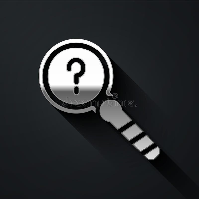 Silver Unknown Search Icon Isolated on Black Background. Magnifying ...