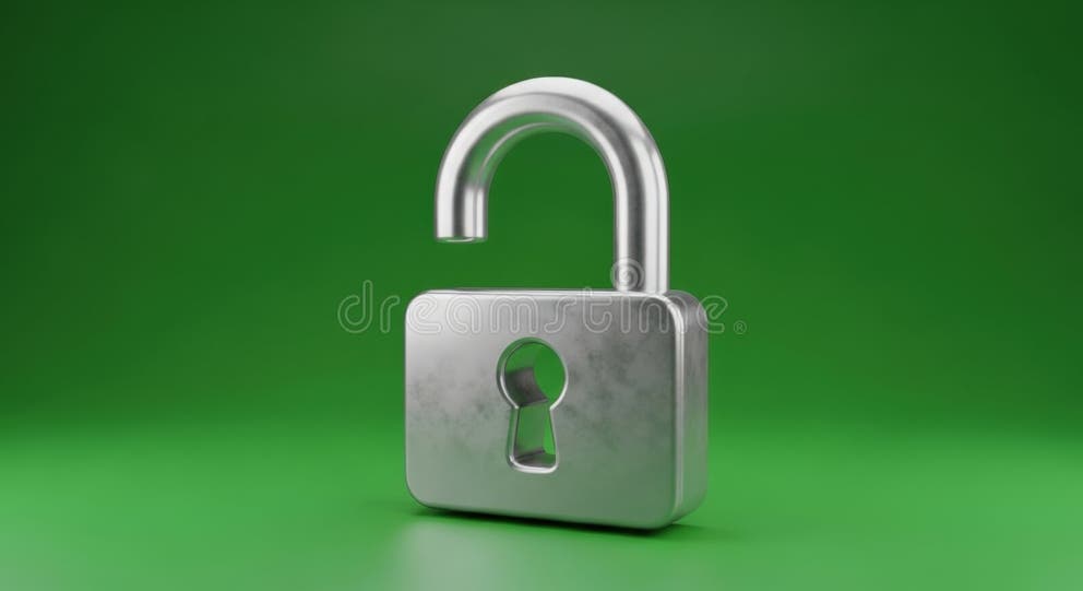 Silver Unlocked Padlock on a Green Background Stock Illustration ...