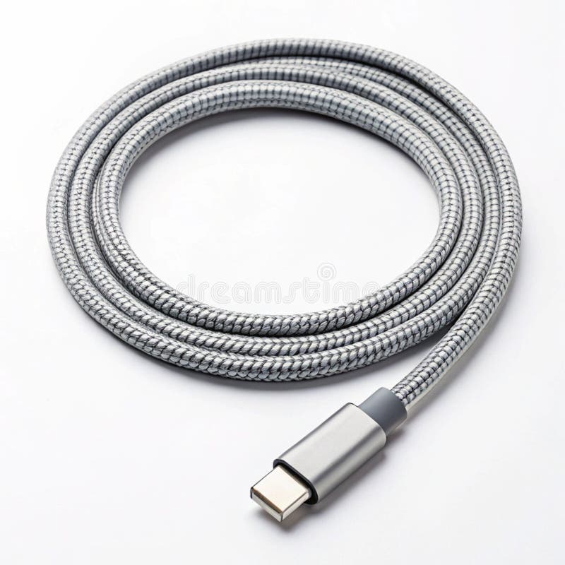 Silver USB-C Cable Folded on White Background Stock Illustration ...