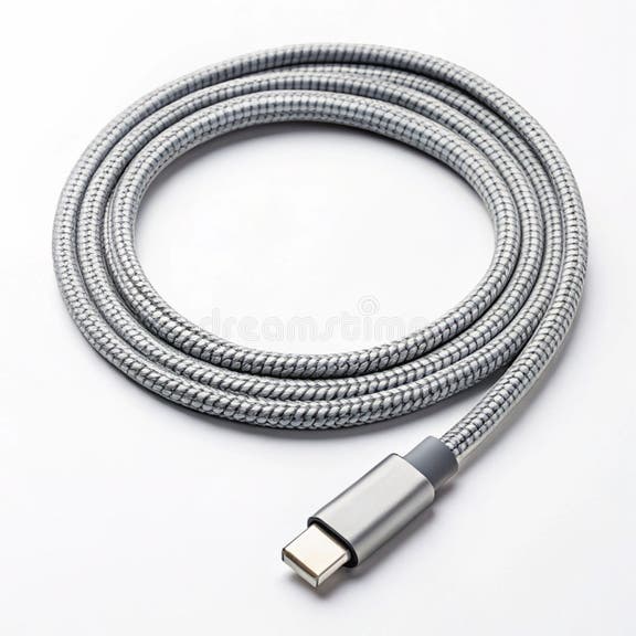 Silver USB-C Cable Folded on White Background Stock Illustration ...
