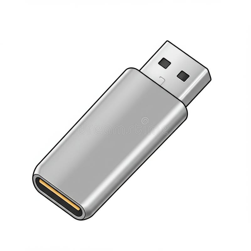 Silver USB-C To USB-a Adapter on White Background Stock Illustration ...