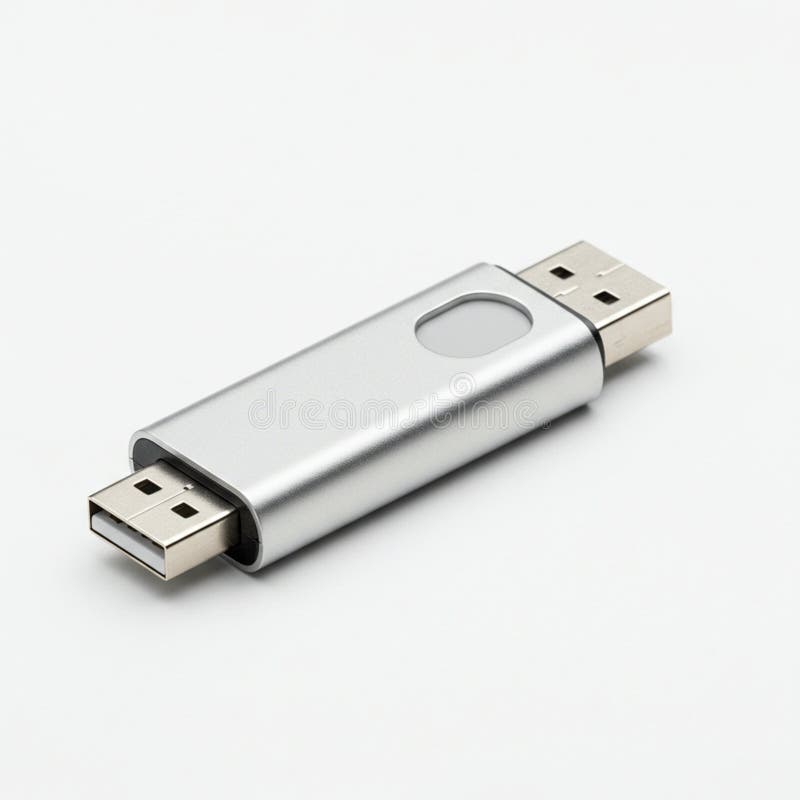 A Silver USB Flash Drive with Dual Connectors is Displayed, Featuring a ...