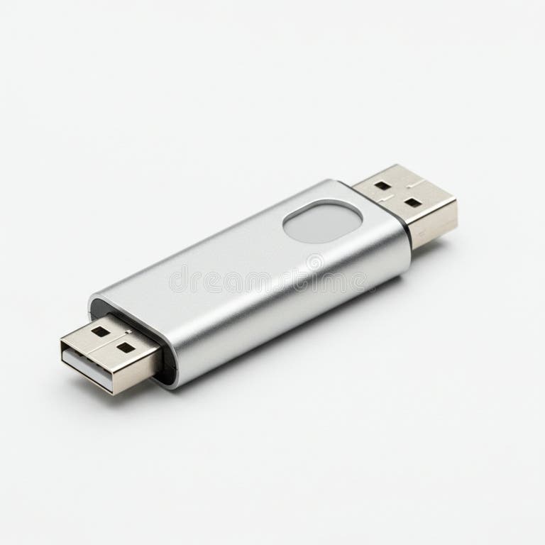 A Silver USB Flash Drive with Dual Connectors is Displayed, Featuring a ...