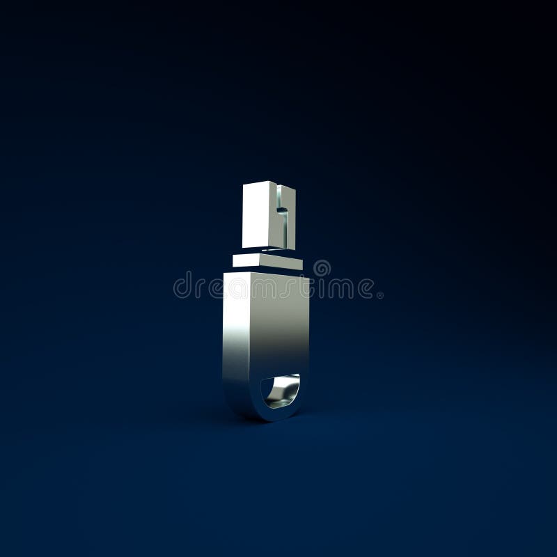 Silver USB Flash Drive Icon Isolated on Blue Background. Minimalism ...