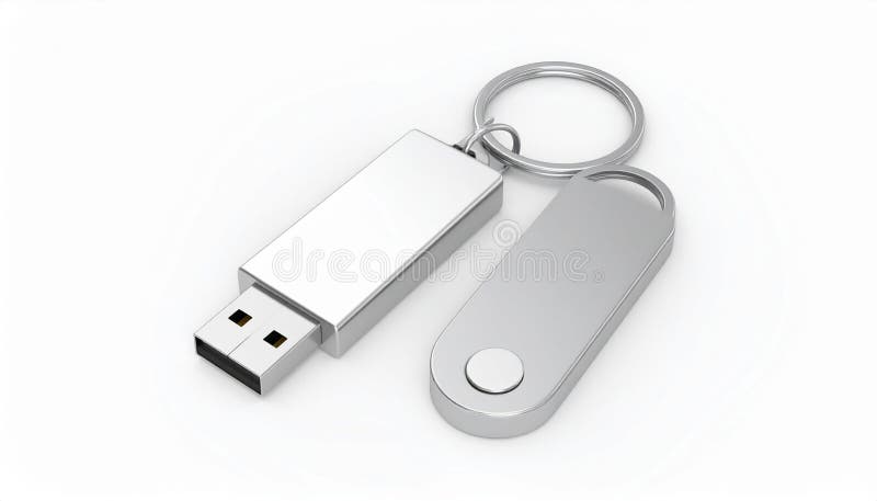 Silver USB Flash Drive and Keychain Stock Illustration - Illustration ...