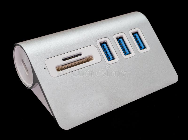 Silver USB Hub, Docking Station for USB-C with SD-Card Reader Stock ...