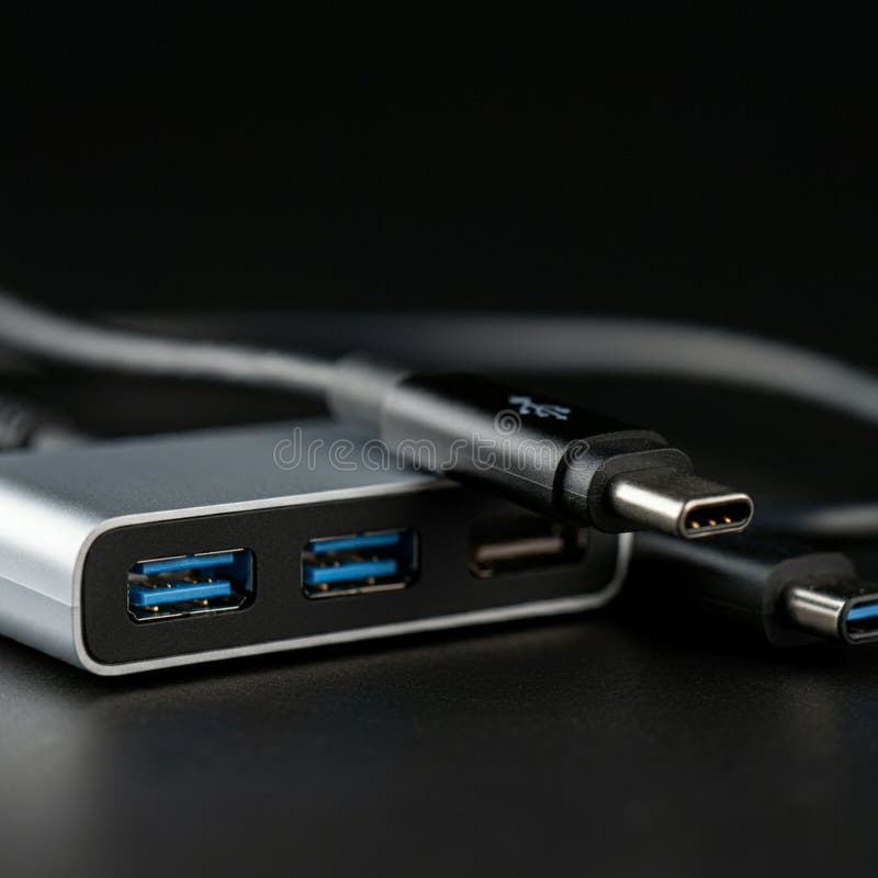 Silver USB Hub with Multiple Ports is Visible, Including Two USB 3.0 ...