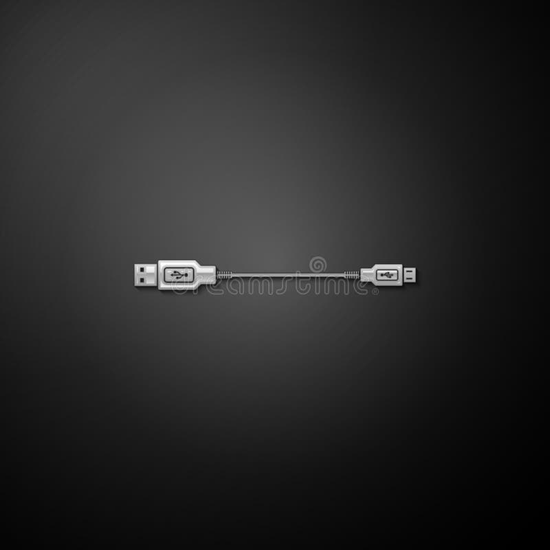 Silver USB Micro Cables Icon Isolated on Black Background. Connectors ...