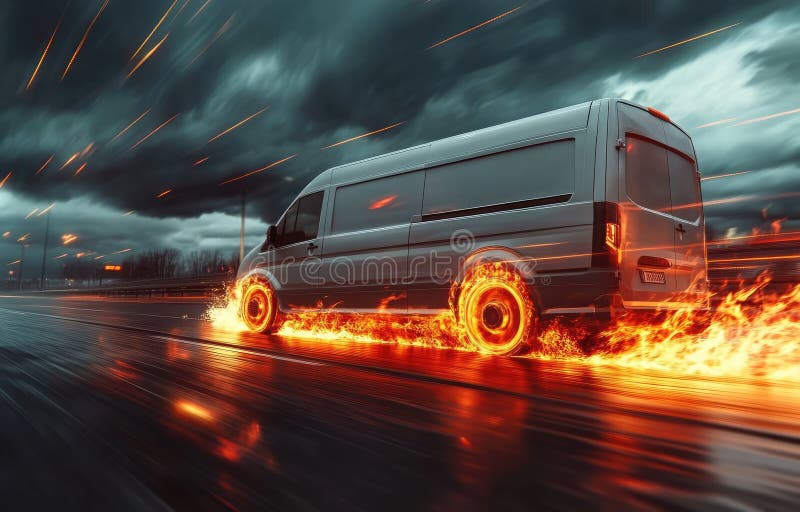 Fiery Van Speed stock illustration. Illustration of fire - 387966397