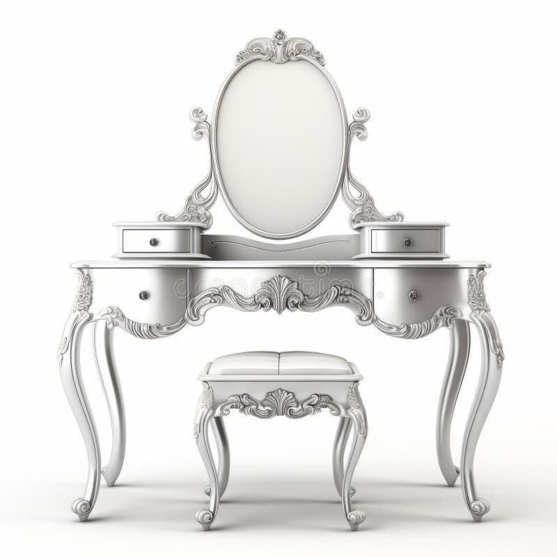 Silver Vanity Table and Stool with Detailed Engraving - Uhd Image Stock ...