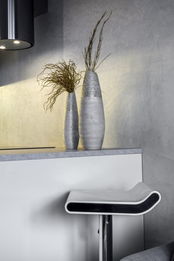 Silver Vases in Modern Interior Stock Photo - Image of home, detail ...