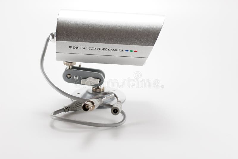 Silver Video Surveillance Camera Stock Image - Image of lens, protect ...