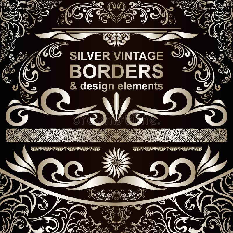 Silver Vintage Borders and Design Elements Stock Vector - Illustration ...