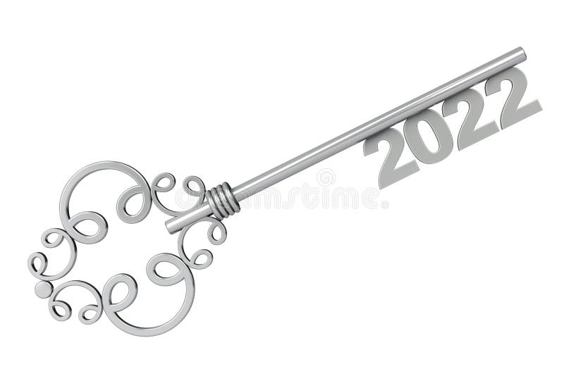 Silver Vintage Key with 2022 Year Sign. 3d Rendering Stock Illustration ...