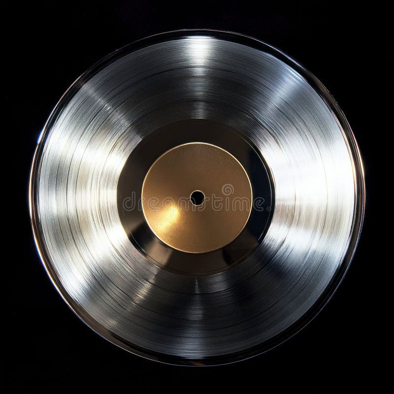 Silver Vinyl Record on Black Background Stock Illustration ...