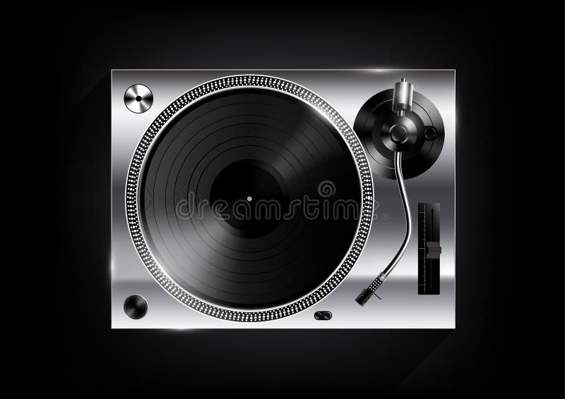 Silver Vinyl Record Player on Black Background and Long Shadow, Vector ...