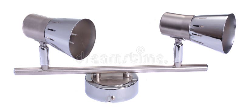 Silver Wall Ceiling Track Lights with Two Spotlights Lamps Isolated on ...