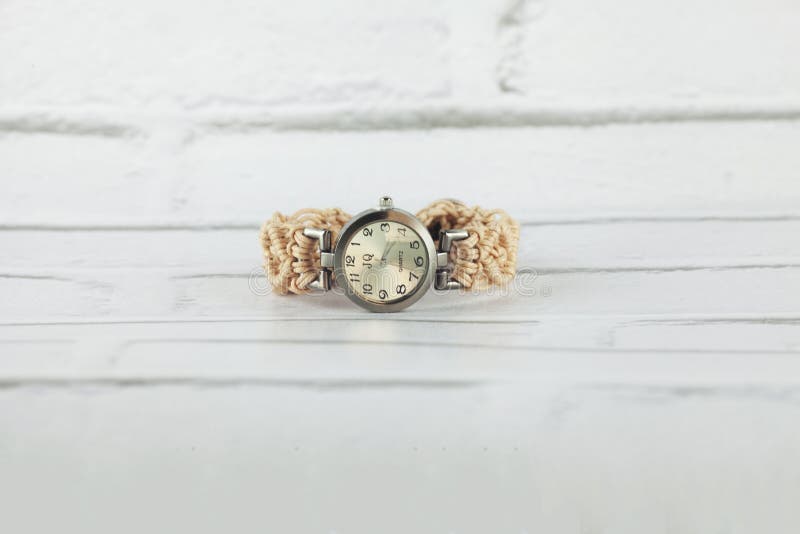 Silver Watch with Beige Macrame Strap Stock Photo - Image of beige ...