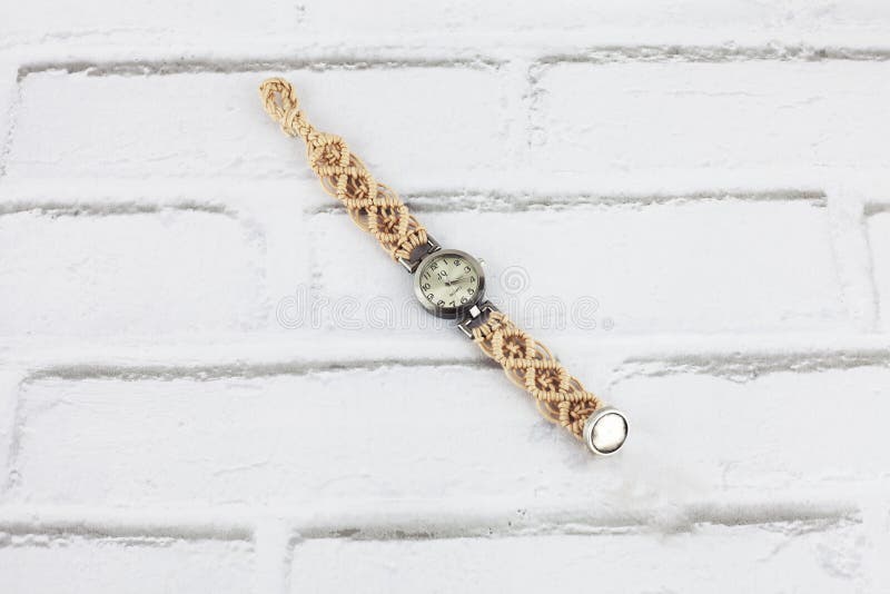Silver Watch with Beige Macrame Strap Stock Image - Image of cotton ...