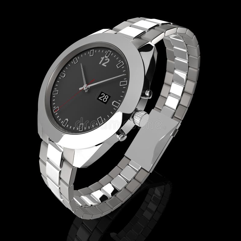 Silver watch on black stock illustration. Illustration of fashion ...