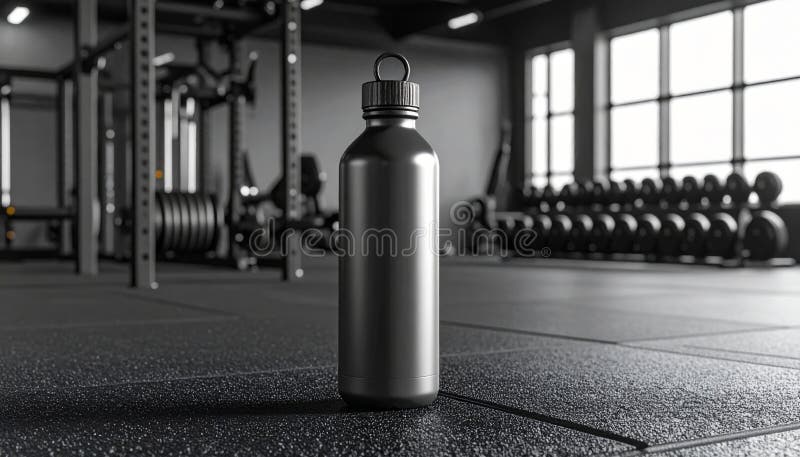 Silver Water Bottle in Modern Gym Setting Stock Illustration ...