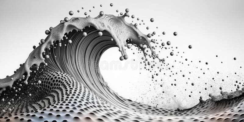 Silver Wave with Dotted Texture and Suspended Spheres, 3D Rendering ...