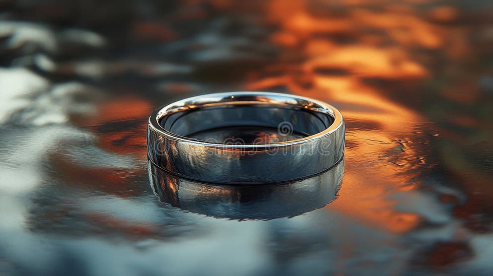 Silver Wedding Band Reflecting Sunset Hues Stock Illustration ...