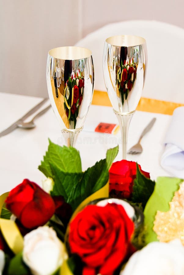 Silver wedding goblets stock image. Image of roses, goblet - 9660851