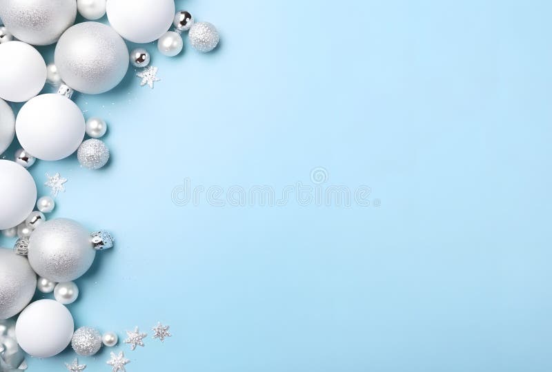 Silver & White Christmas Balls Frame on Blue Stock Illustration ...