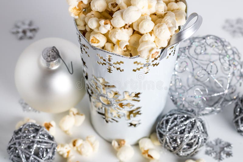 Silver and White Christmas Popcorn Stock Photo - Image of ornament ...