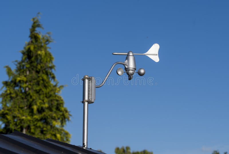 Silver Wind Speed and Direction Meter. Blue Sky Stock Photo - Image of ...