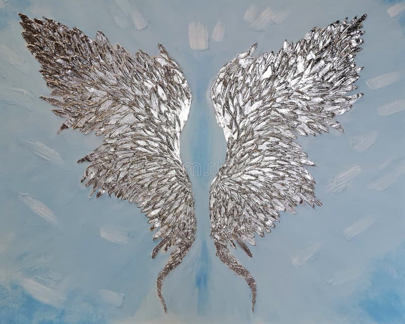 Silver Wings,feathers of a Bird, Dove, Eagle, Angel on a Blue Stock ...