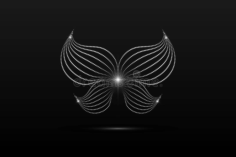 Silver Wings Linear Wavy Abstract on a Black Background. Angel Wings ...