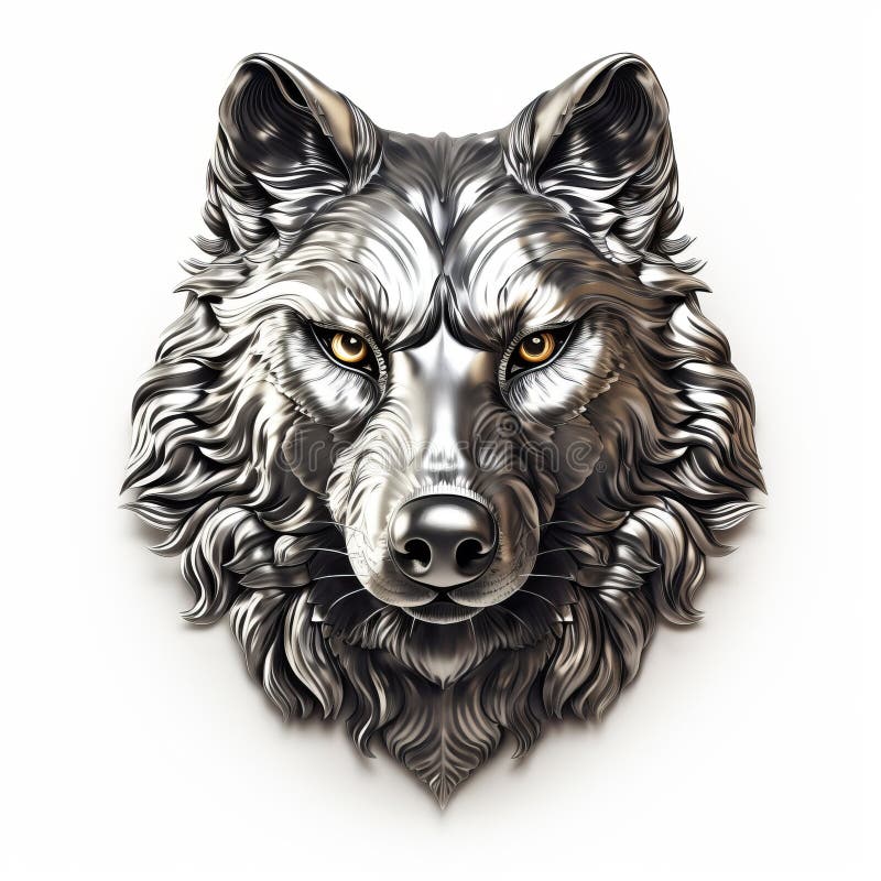 Silver Wolf Head 3d Model with Metal Texture on White Background Stock ...
