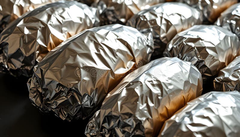 Silver Wrapped Objects: Metallic Texture Abstract Composition Stock ...